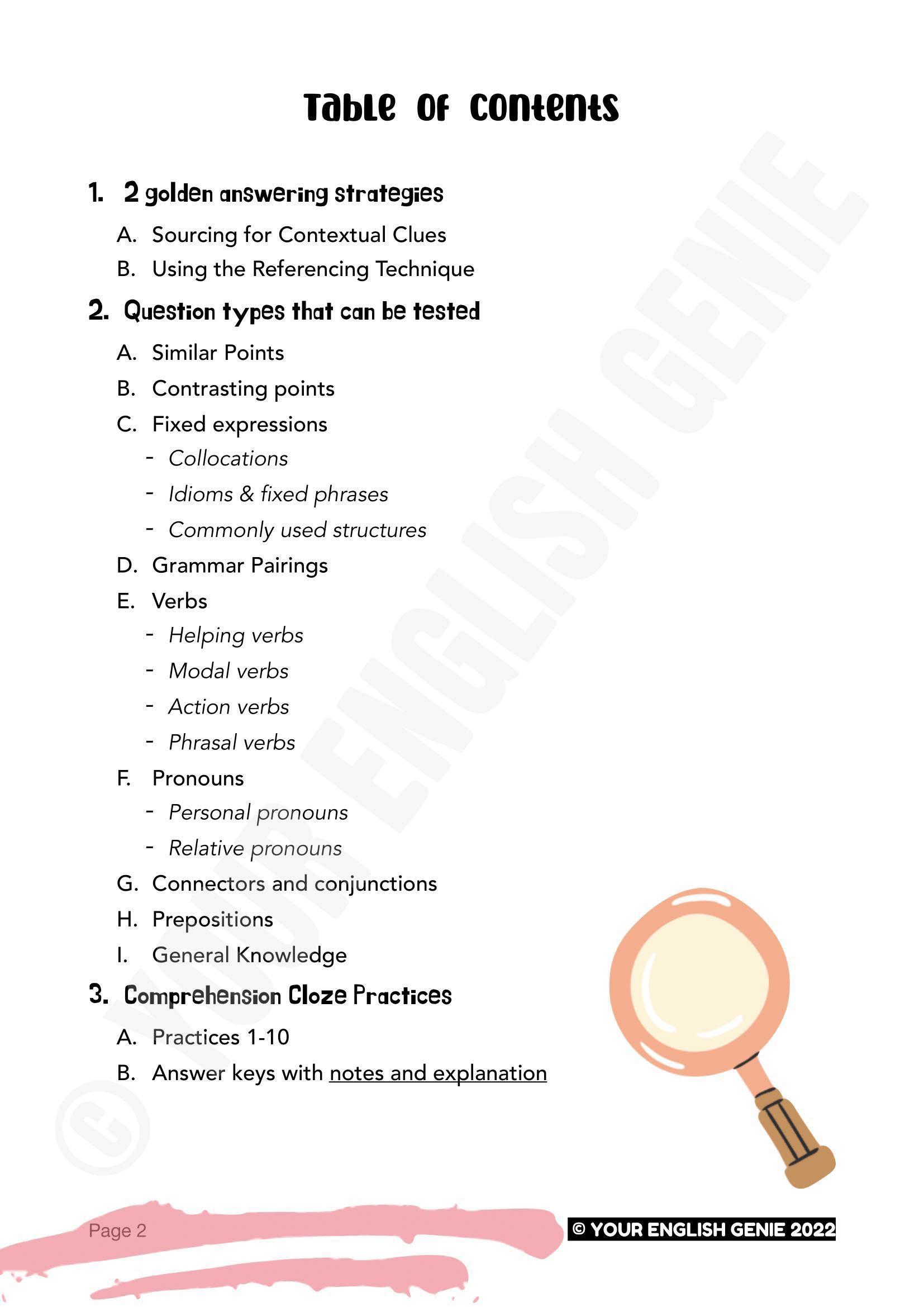 PSLE Comprehension Cloze Notes / Guide + Practices (Primary English ...