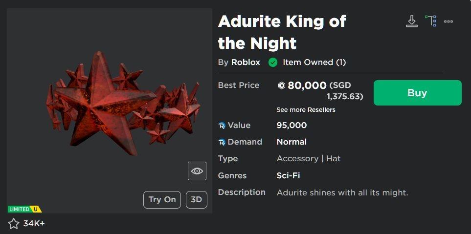 Roblox Limited - Adurite King of the Night (AKotN), Video Gaming ...