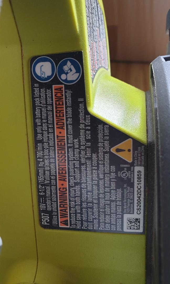 Ryobi Circular Saw 6 1/2" 18V P507, Commercial & Industrial ...