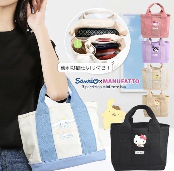Sanrio canvas tote bag with 3 partitions pockets 6 styles hello kitty kuromi my melody ...
