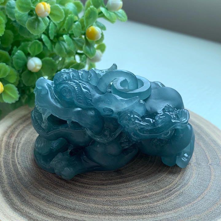 Translucent deep blue PiXiu with a baby PiXiu on it’s back, female ...