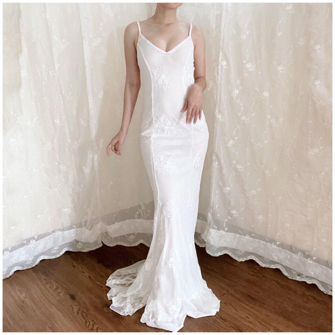 White Lace Sexy Long Pre Wedding Dress Tied Back Party Terusan Panjang ... White Lace Sexy Long Pre Wedding Dress Tied Back Party Terusan Panjang ...