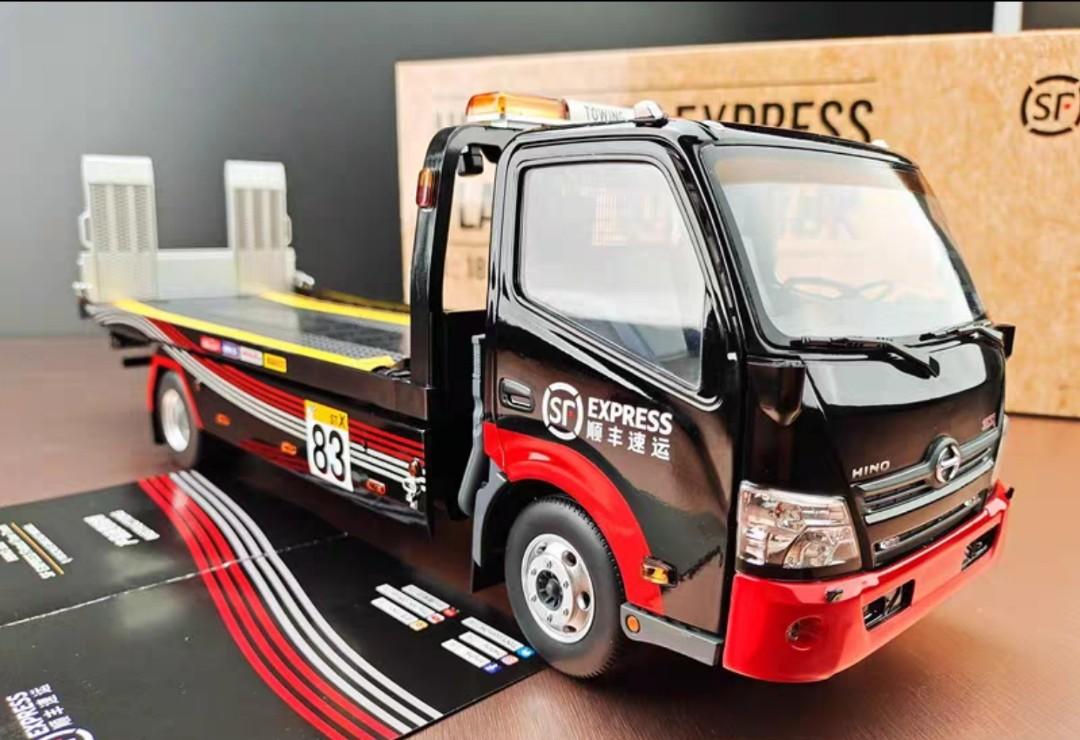 1:18 1/18 Tiny Hino 300 Tow Truck Trailer Car Transporter Flatbed SF Express display model car ...