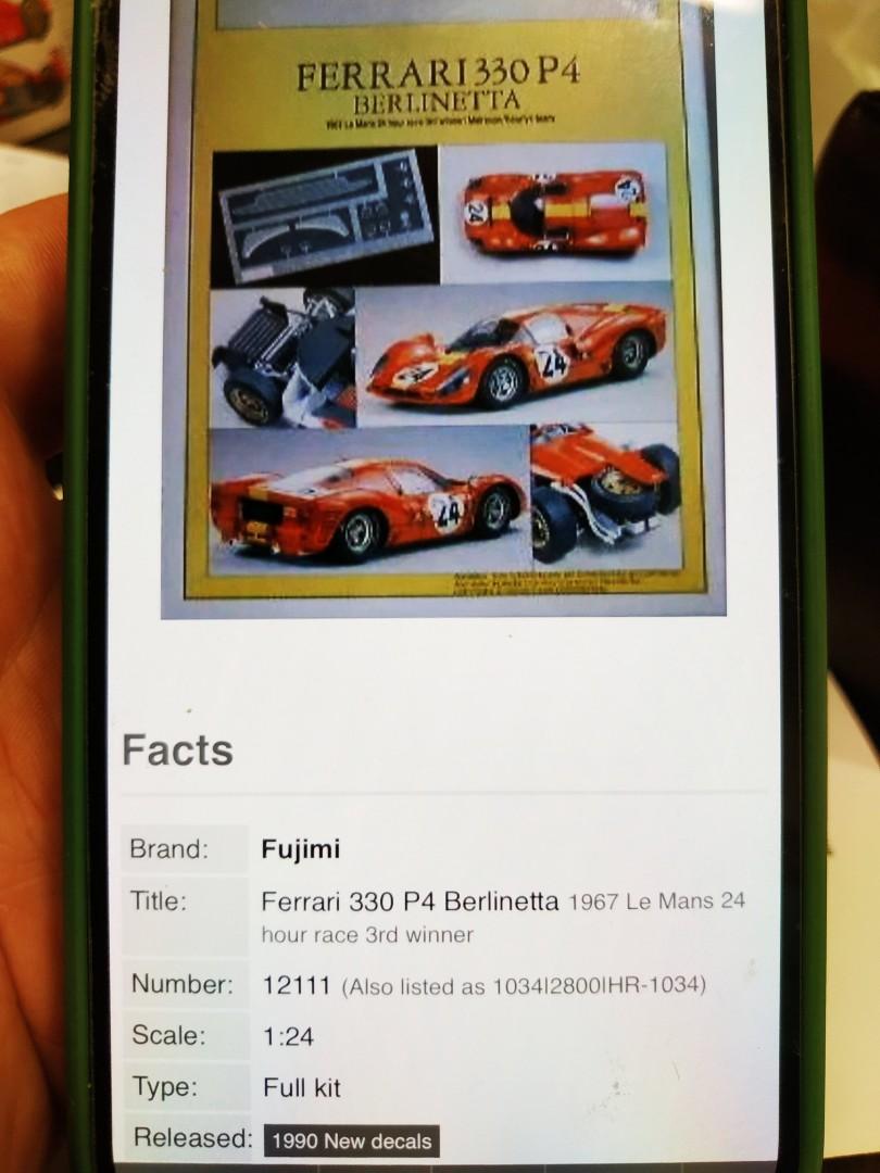 278)FERRARI 330 P4 BERLINETTA FUJIMI 12111 (1990)1/24, 興趣及遊戲, 收藏品及紀念品 ...