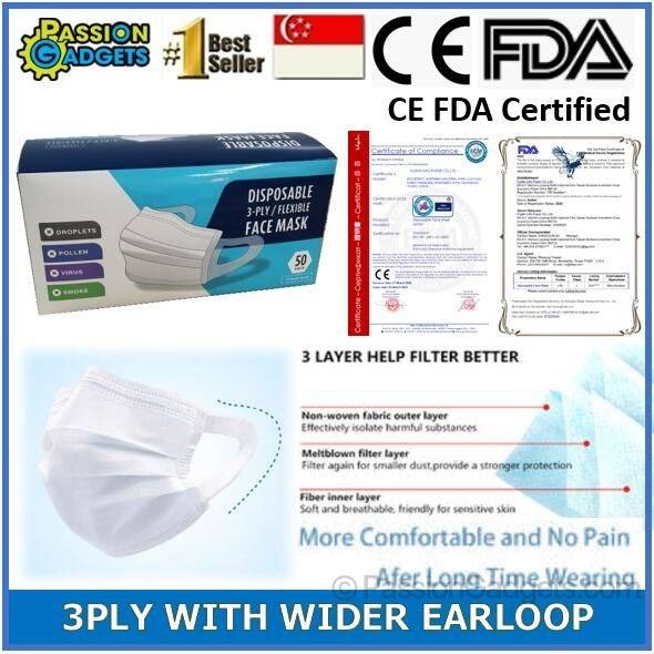 3-PLY Flexible Soft Earloop Disposable Face Mask No Ear Pain, Health ...