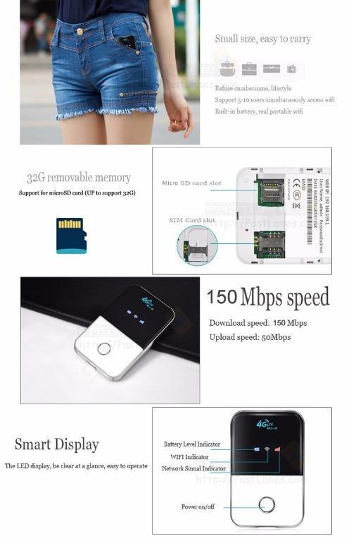 4G LTE SIM Card Portable Pocket Wifi Router Hotspot For International ...