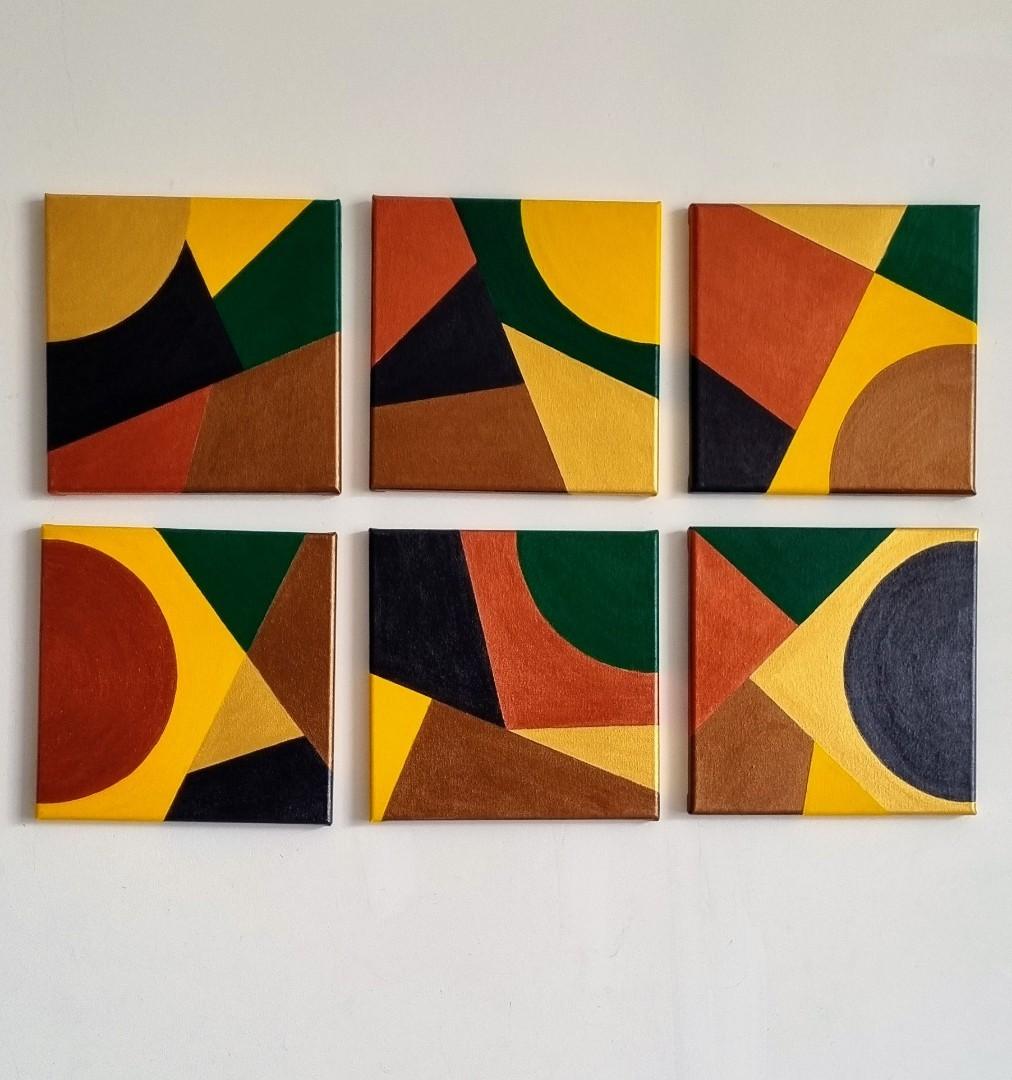 Abstract home decor set of 6 paintings: with gold, bronze, copper ...