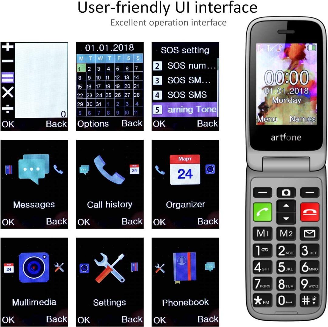 Artfone Flip CF241A Mobile Phone for Elderly People, Large Buttons ...