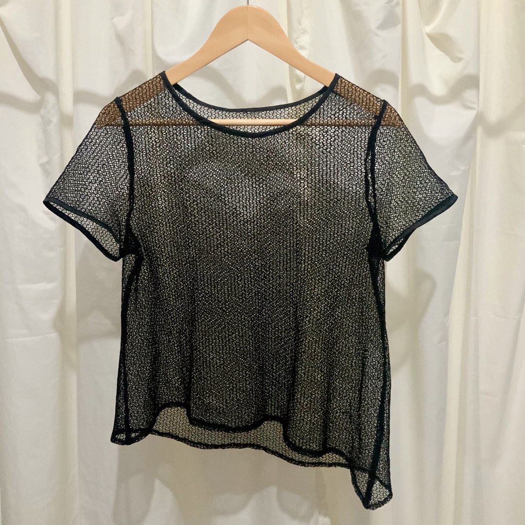 Asymmetrical Mesh Top, Women's Fashion, Tops, Blouses on Carousell