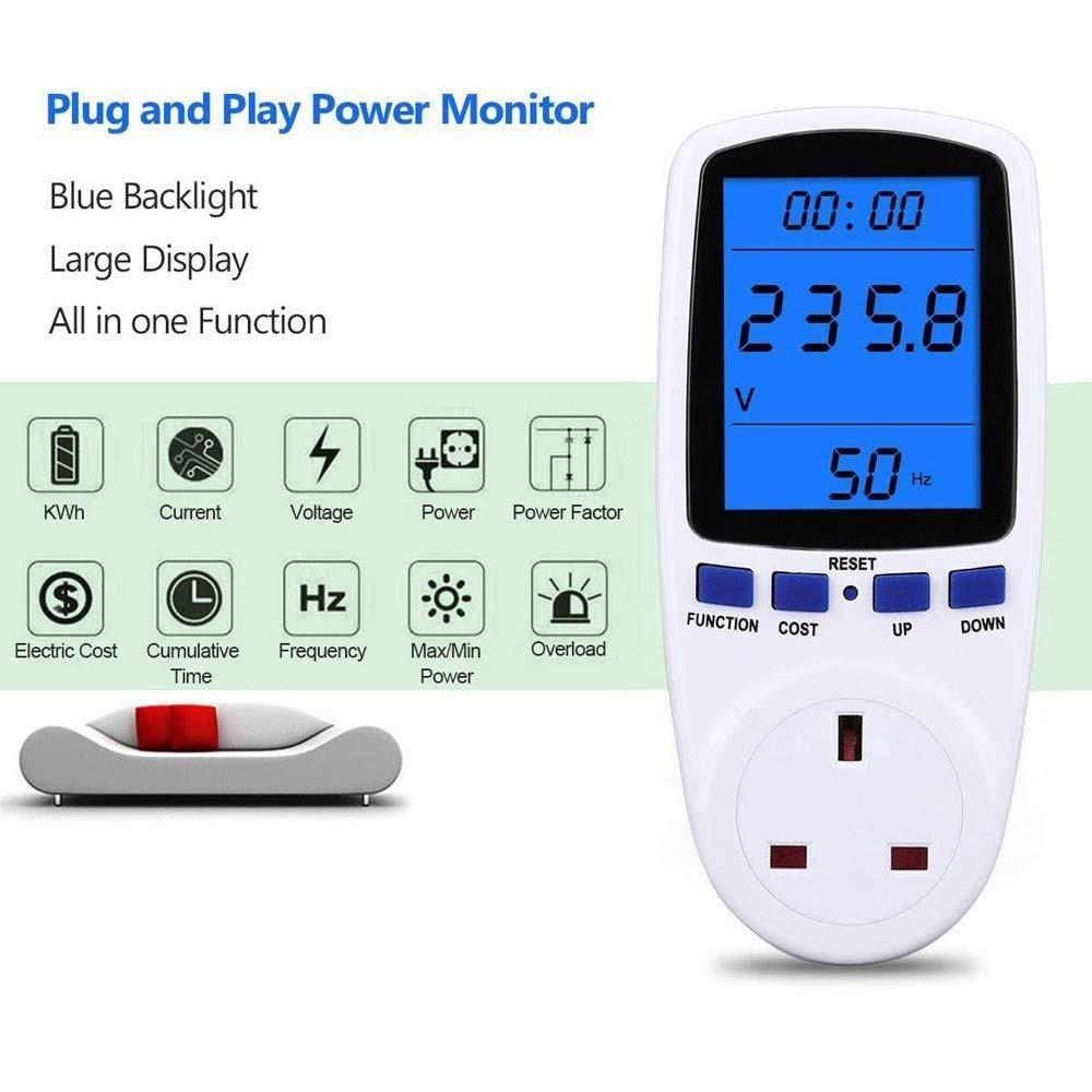 [B842] Power Meter Plug Energy Monitor Watt Meter Backlight LCD Display ...