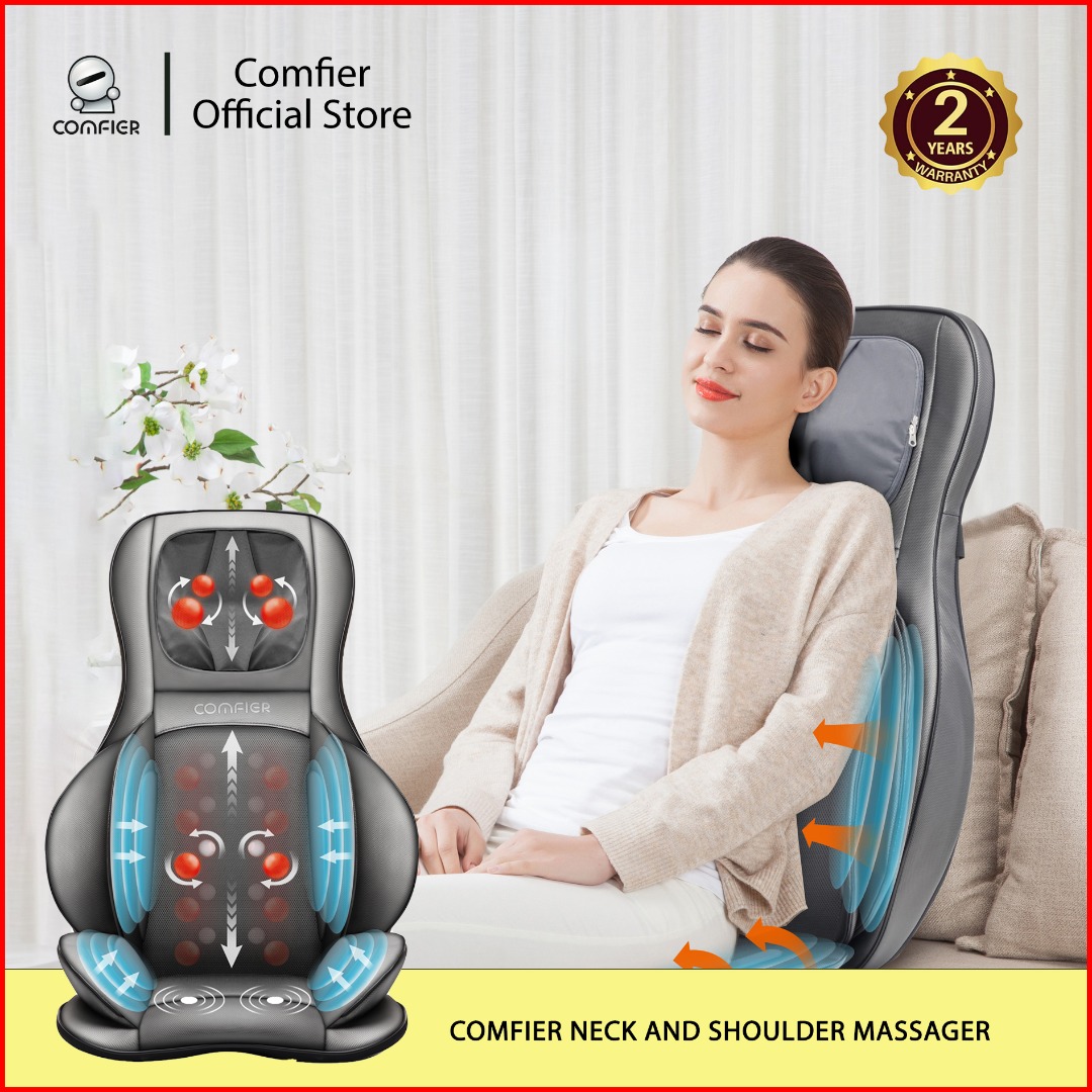 COMFIER Shiatsu Massager Chair Pad with Compress Rolling Kneading with ...
