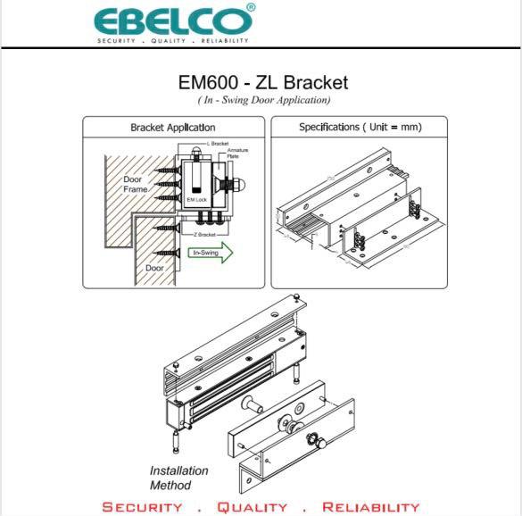 EBELCO EM Lock Set [Ebelco EM Lock (280KG), ZL Bracket, U Channel ...