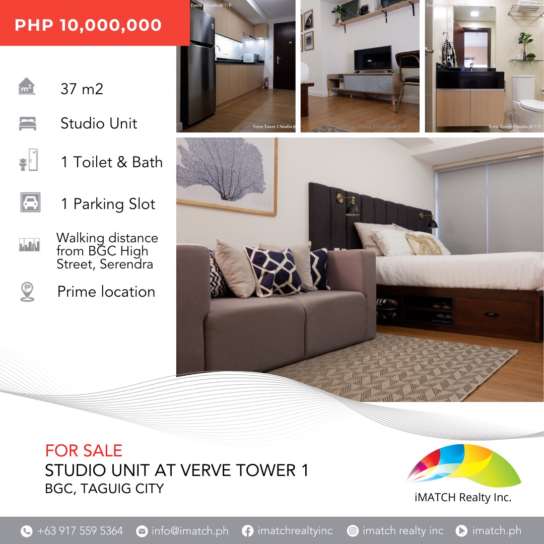 For Sale: 37sqm Studio at BGC Verve Residences Tower 1, Property, For ...
