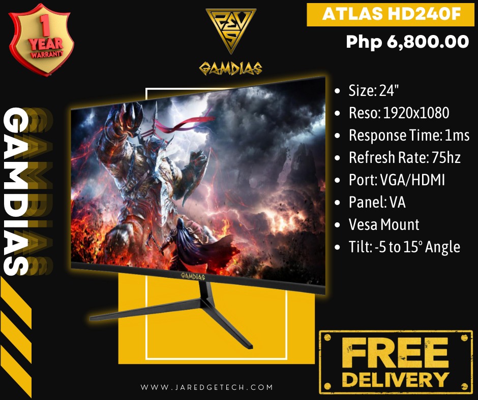 GAMDIAS ATLAS HD240F 24" 75HZ FLAT GAMING MONITOR, Computers & Tech ...