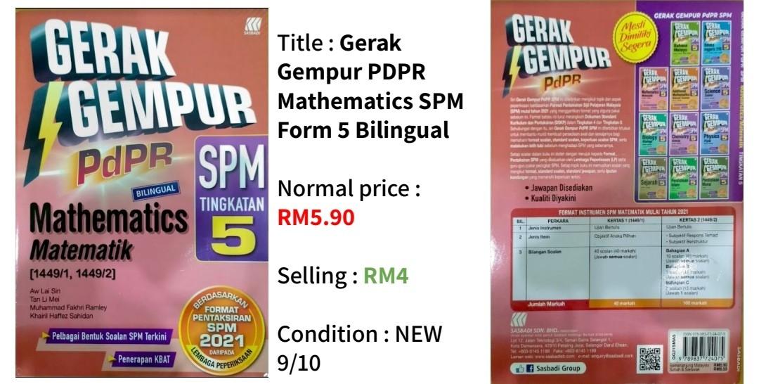 GERAK GEMPUR PDPR MATHEMATICS SPM FORM 5 BILINGUAL, Hobbies & Toys ...