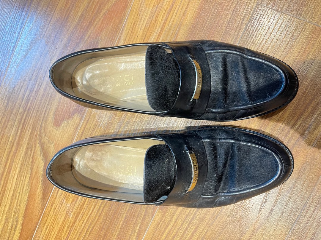 Gucci Black Leather Name Plate Loafers, Women's Fashion, Footwear ...