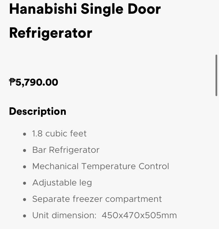 Hanabishi 1 Door Refrigerator 1.8 cu. Gray *sale*, TV & Home Appliances ...