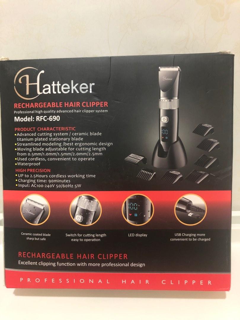 HATTEKER Professional Rechargeable Electric Hair Clipper Waterproof LED Display RFC-690, Beauty ...