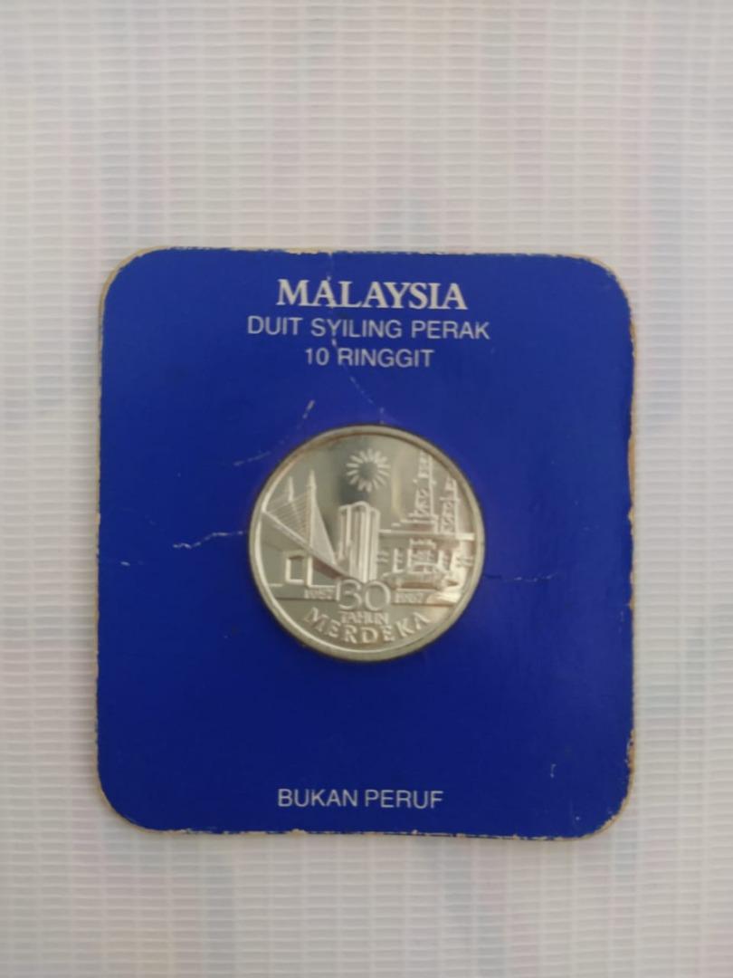 Malaysia Duit Syiling Perak 10 Ringgit Tun Abdul Razak 1957-1987 Silver ...