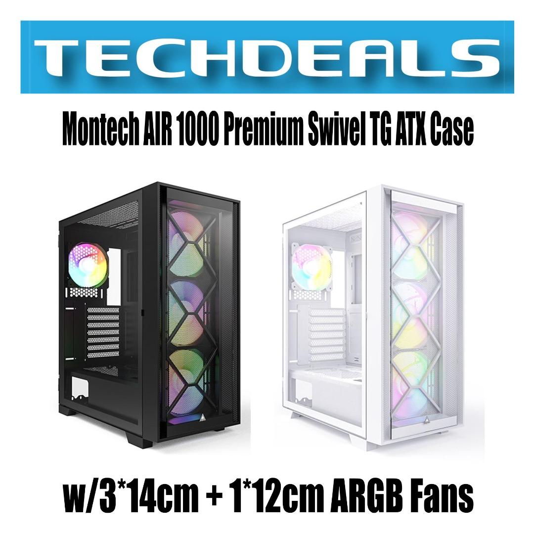 Montech AIR 1000 Premium Swivel Tempered Glass ATX Case w/3*14cm + 1 ...