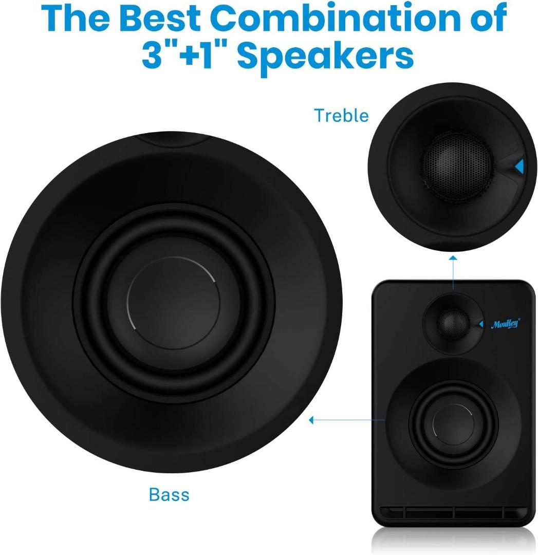 Moukey Bookshelf Speakers 2.0 Stereo 3" Loudspeakers Bluetooth Speakers ...