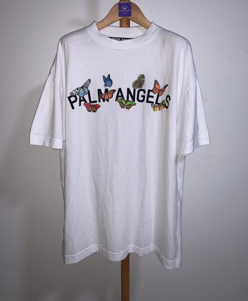 PALM ANGELS BUTTERFLY LOGO WHITE TEE, Men's Fashion, Tops & Sets ...