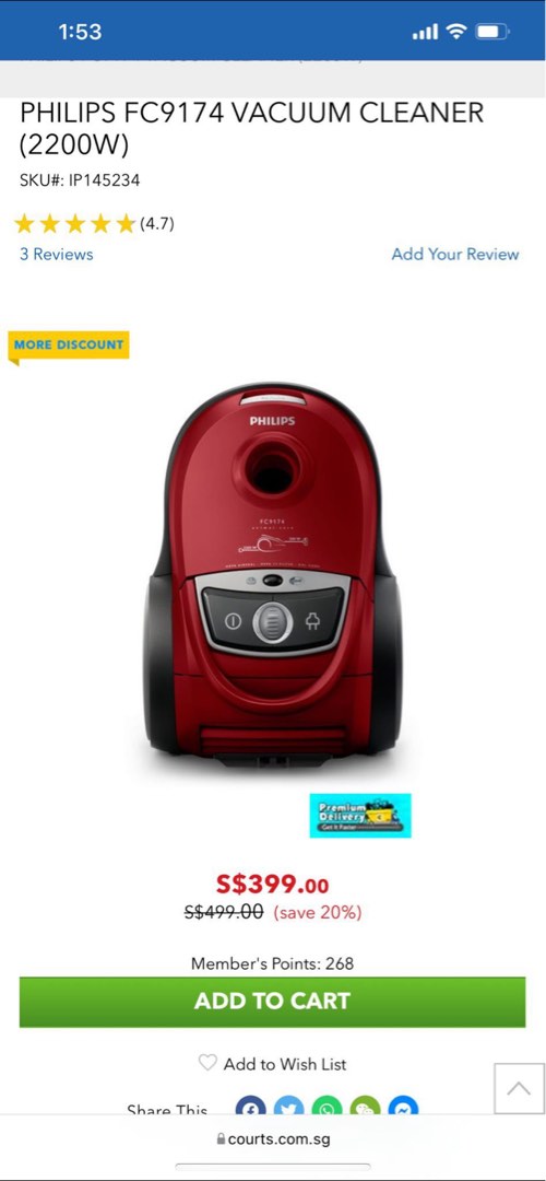 PHILIPS FC9174 VACUUM CLEANER (2200W) Condition 8/10 $90, TV & Home ...