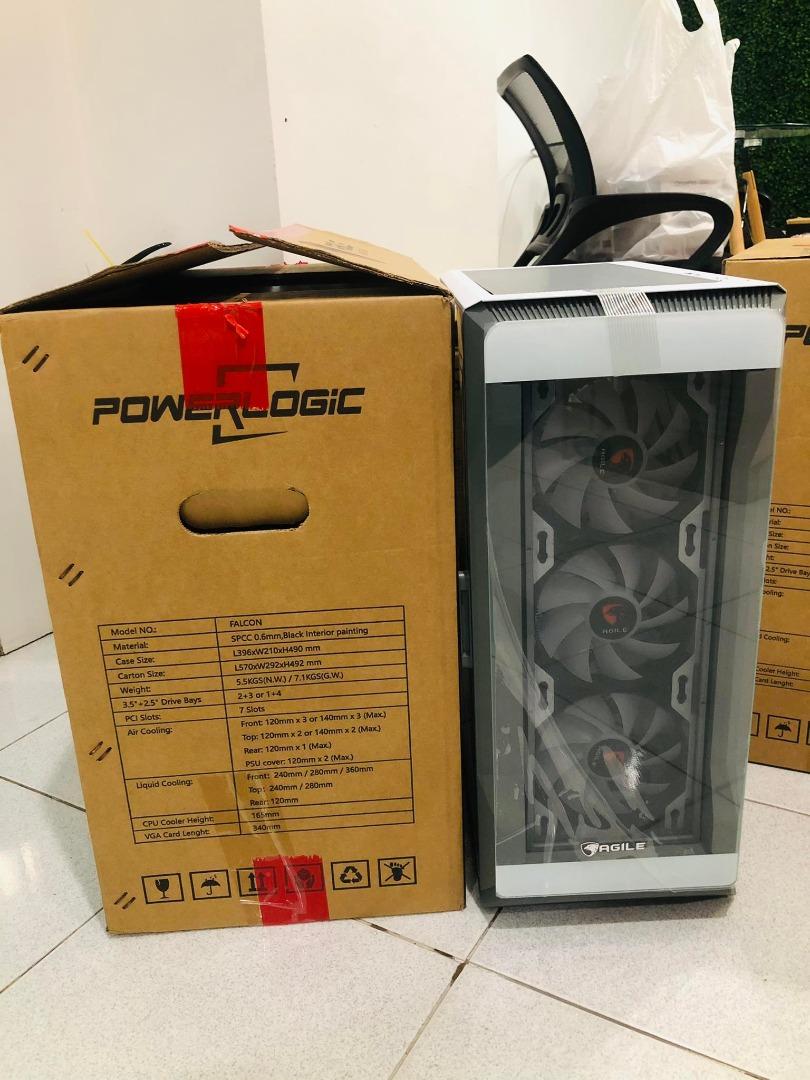 Powerlogic Falcon Agile Tempered Glass Gaming RGB PC Case White ...