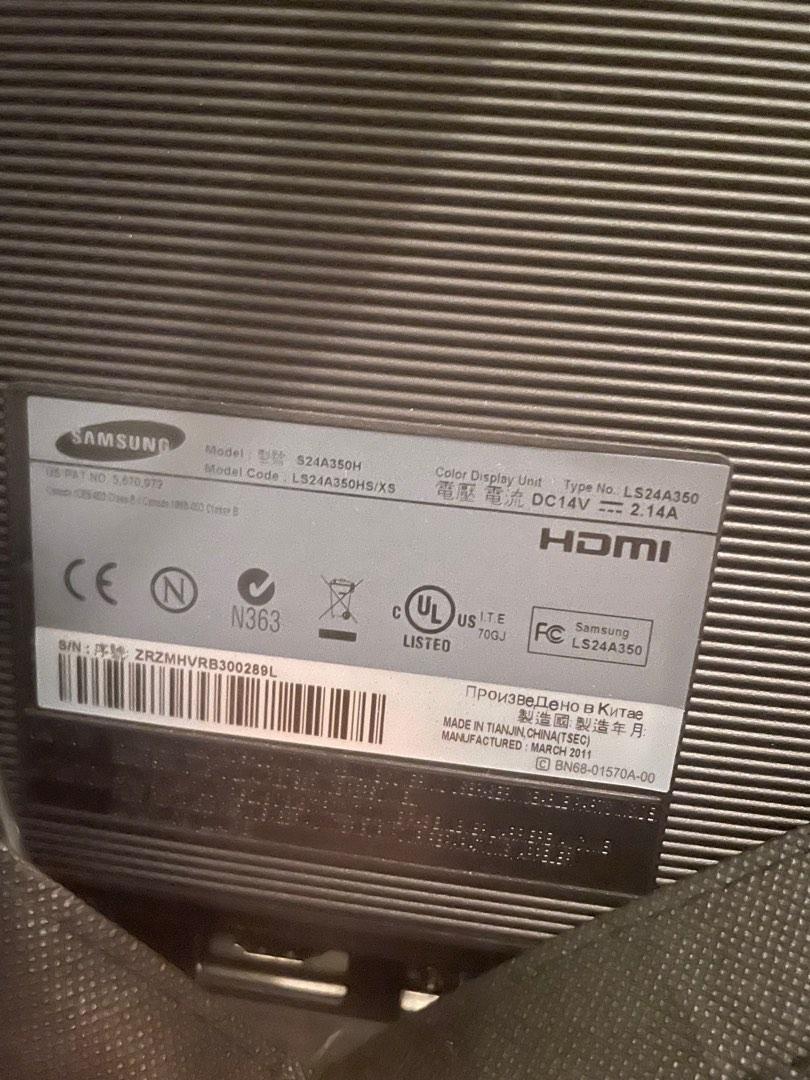 Samsung S24A350H 24" 350 Series LED Monitor, Computers & Tech, Parts ...