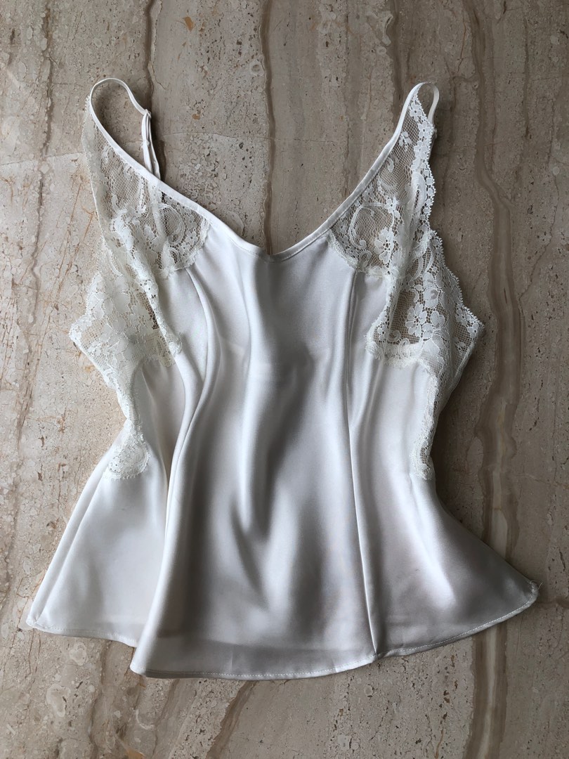 Victoria Secret white satin lace slip top, Women's Fashion, Tops ...
