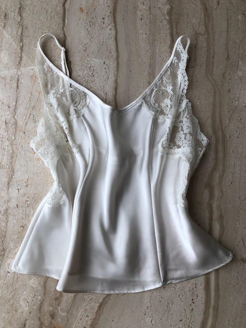 Victoria Secret white satin lace slip top, Women's Fashion, Tops ...