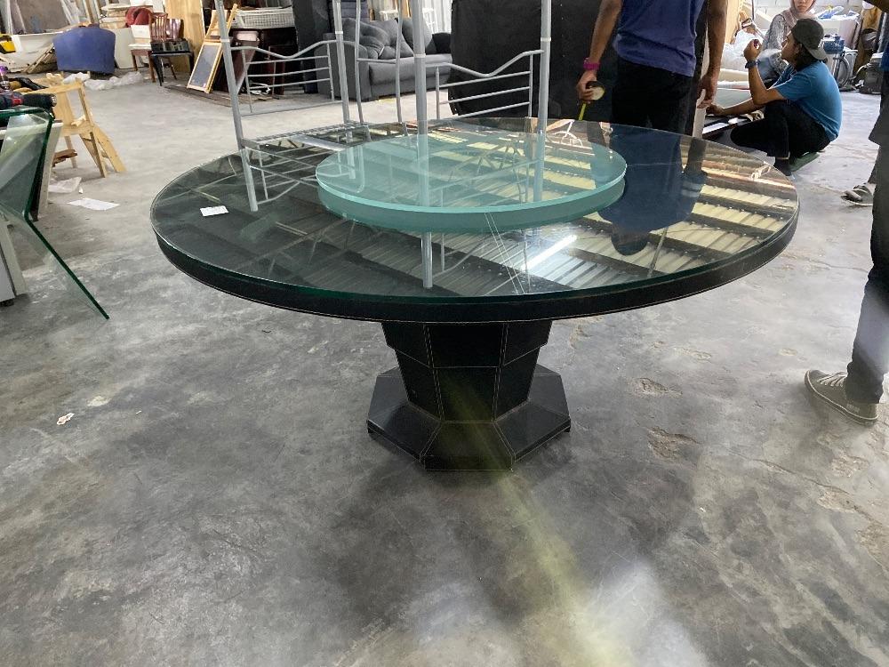 Wooden Leather Cover Glass Top Round Dining Table / Meja Makan Bulat ...
