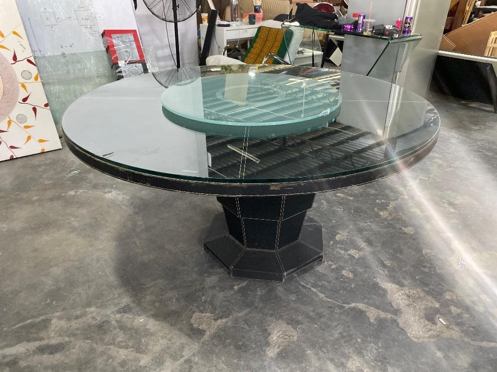 Wooden Leather Cover Glass Top Round Dining Table / Meja Makan Bulat ...