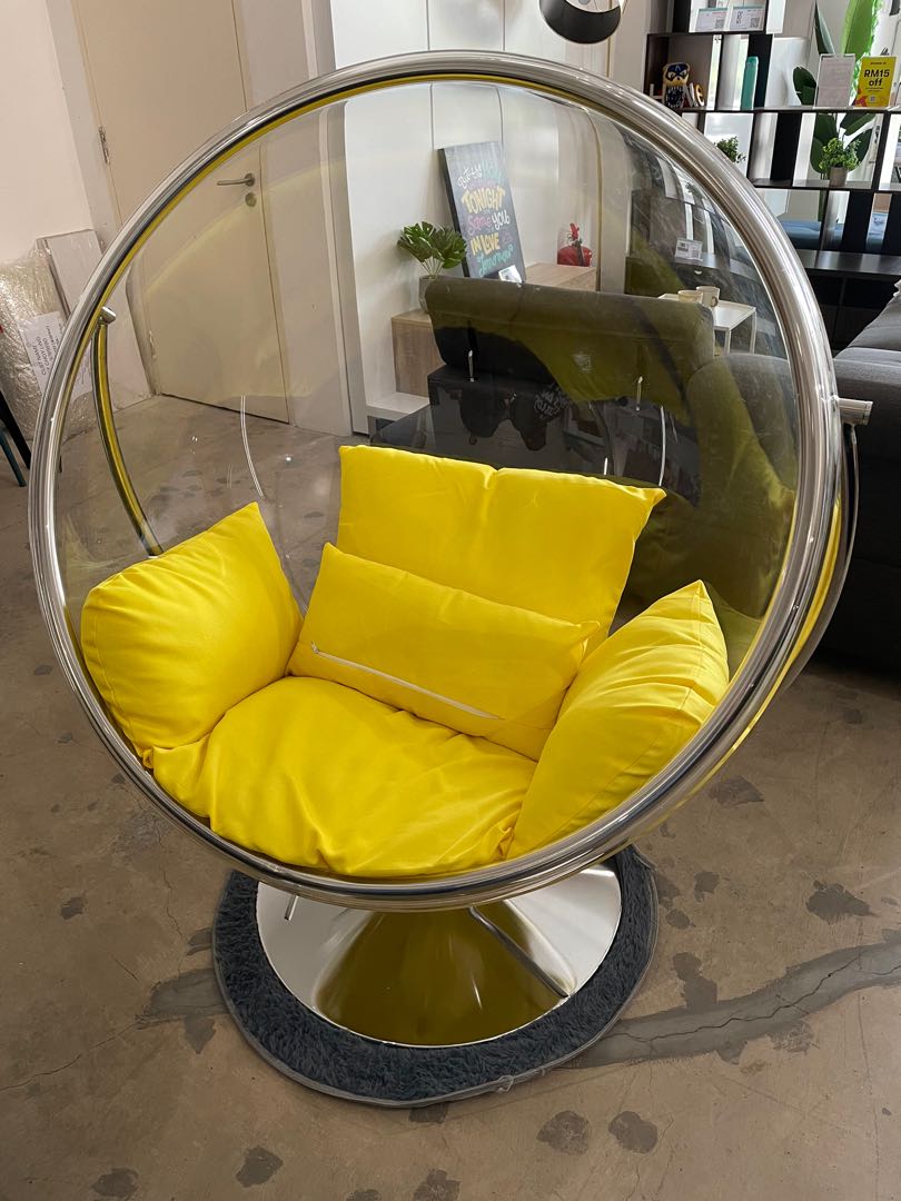 Acrylic globe transparent rotary relax chair, Furniture & Home Living ...
