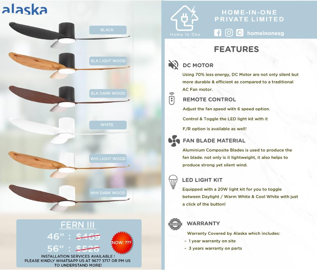 ALASKA FERN III DC MOTOR + 20W LED PANEL + 1 YEAR WARRANTY, Furniture ...