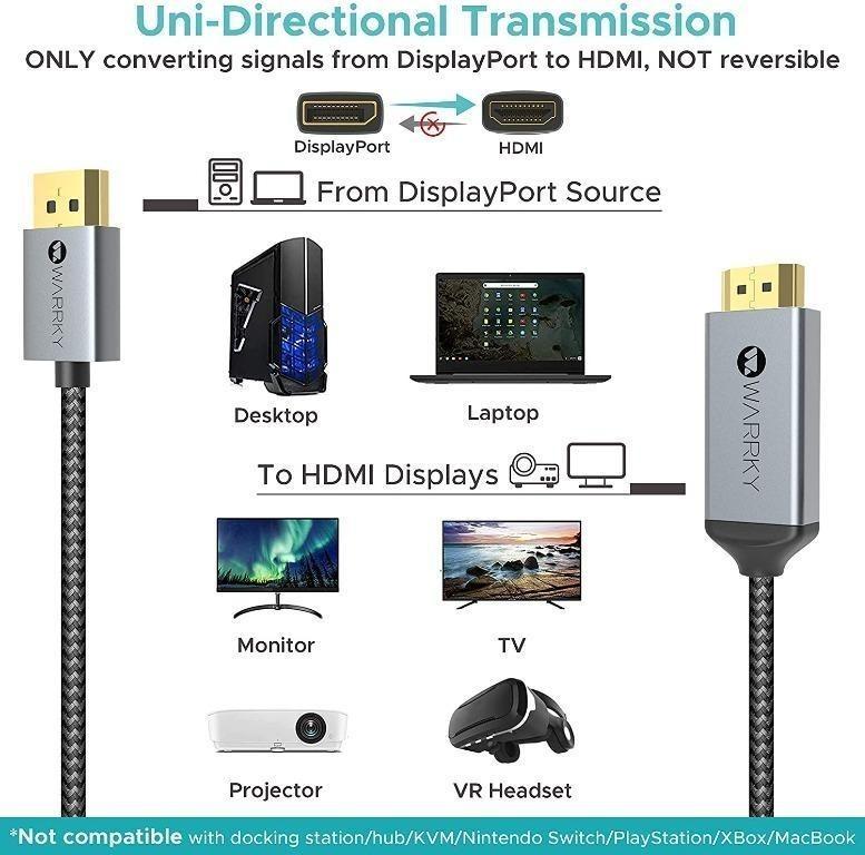 [C7772] 4K DisplayPort to HDMI Cable, DP to HDMI, WARRKY [Gold-Plated Plug, Aluminium Shell ...