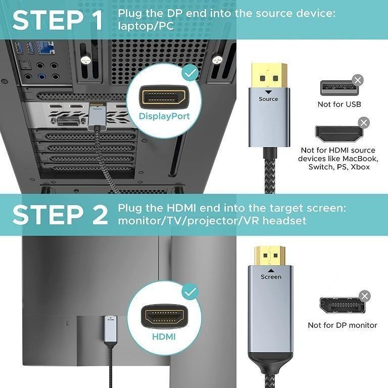 [C7772] 4K DisplayPort to HDMI Cable, DP to HDMI, WARRKY [Gold-Plated Plug, Aluminium Shell ...