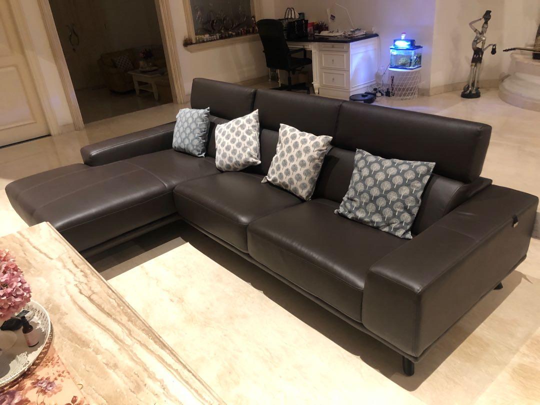 Cellini L-Shape Sofa Full Leather, Perabotan Rumah di Carousell