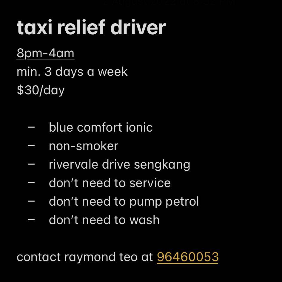 Comfort Delgro Taxi relief driver, Cars, Car Rental on Carousell