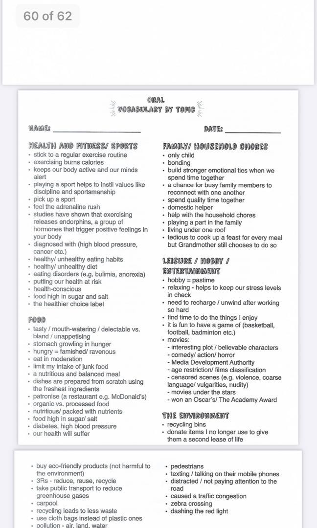 English oral notes, Hobbies & Toys, Books & Magazines, Assessment Books ...