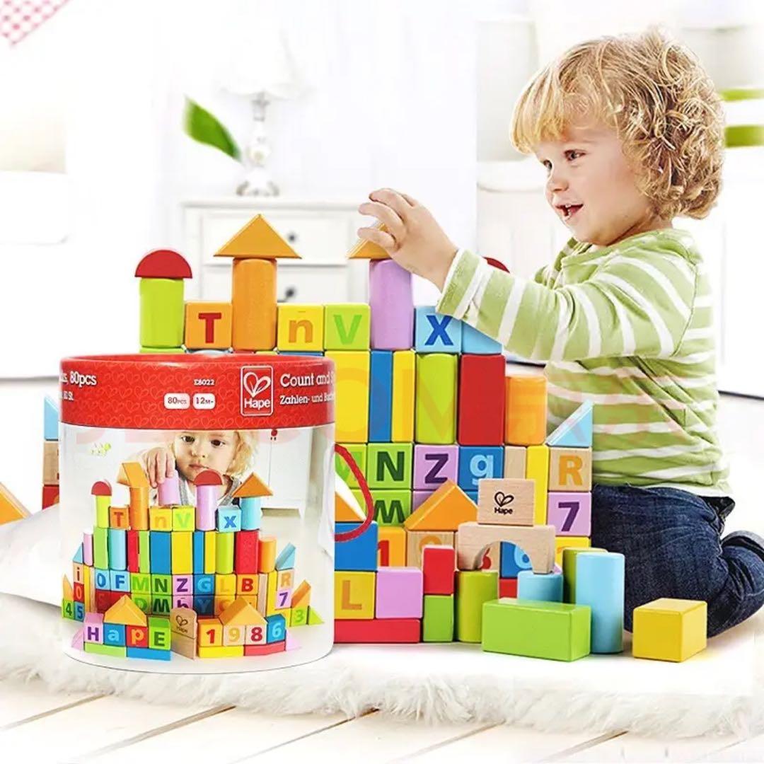 Hape Count and Spell Blocks (80pc) with bucket container, Hobbies ...