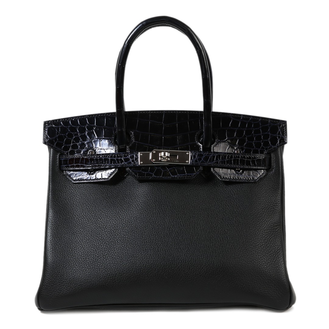 HERMÈS Limited Edition Shiny Nile Croc Birkin Touch 30 Black and Blue ...