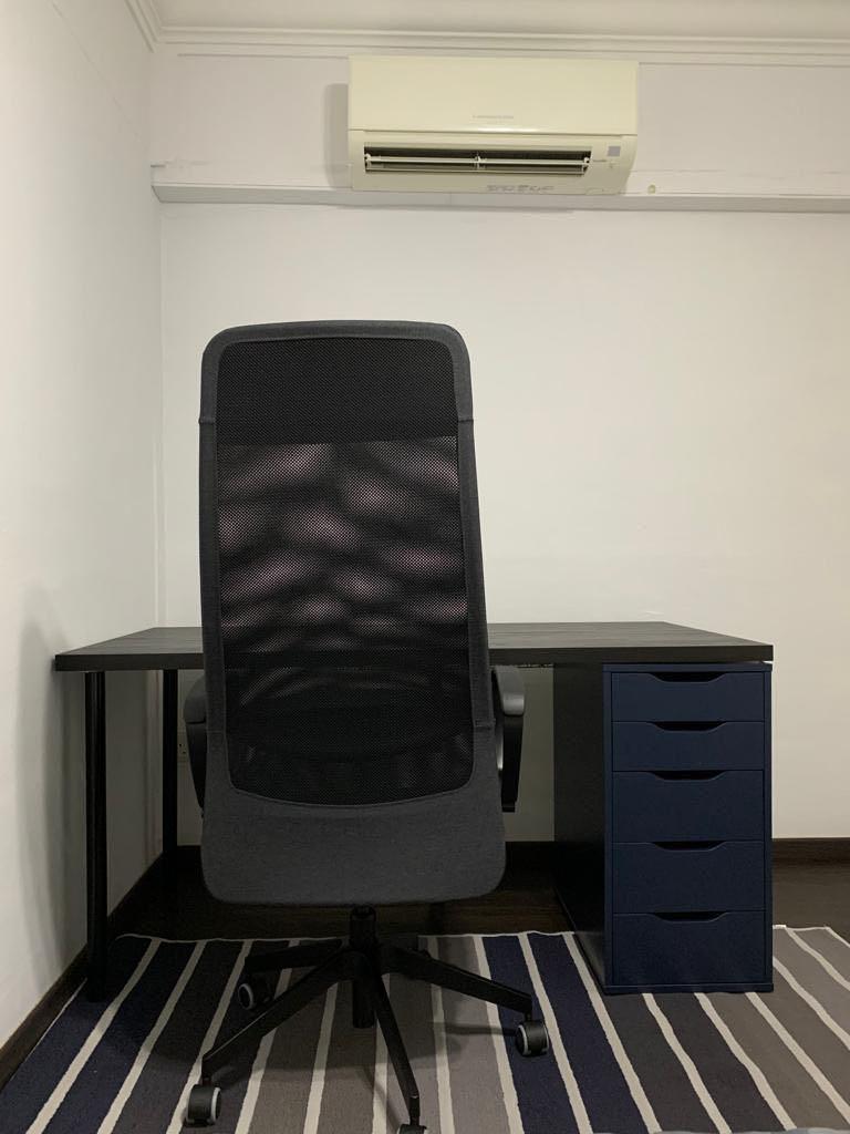 IKEA Linmon Desk with Alex Drawer + IKEA Markus Chair, Furniture & Home ...
