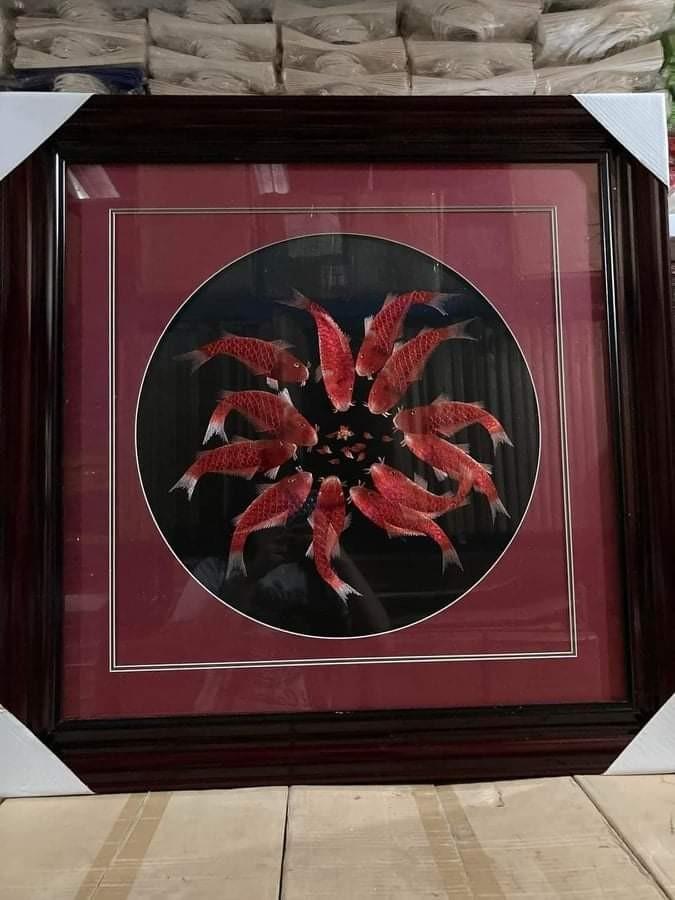 Koi fish wall frame decor, embroided koi fish wall decor, Furniture ...
