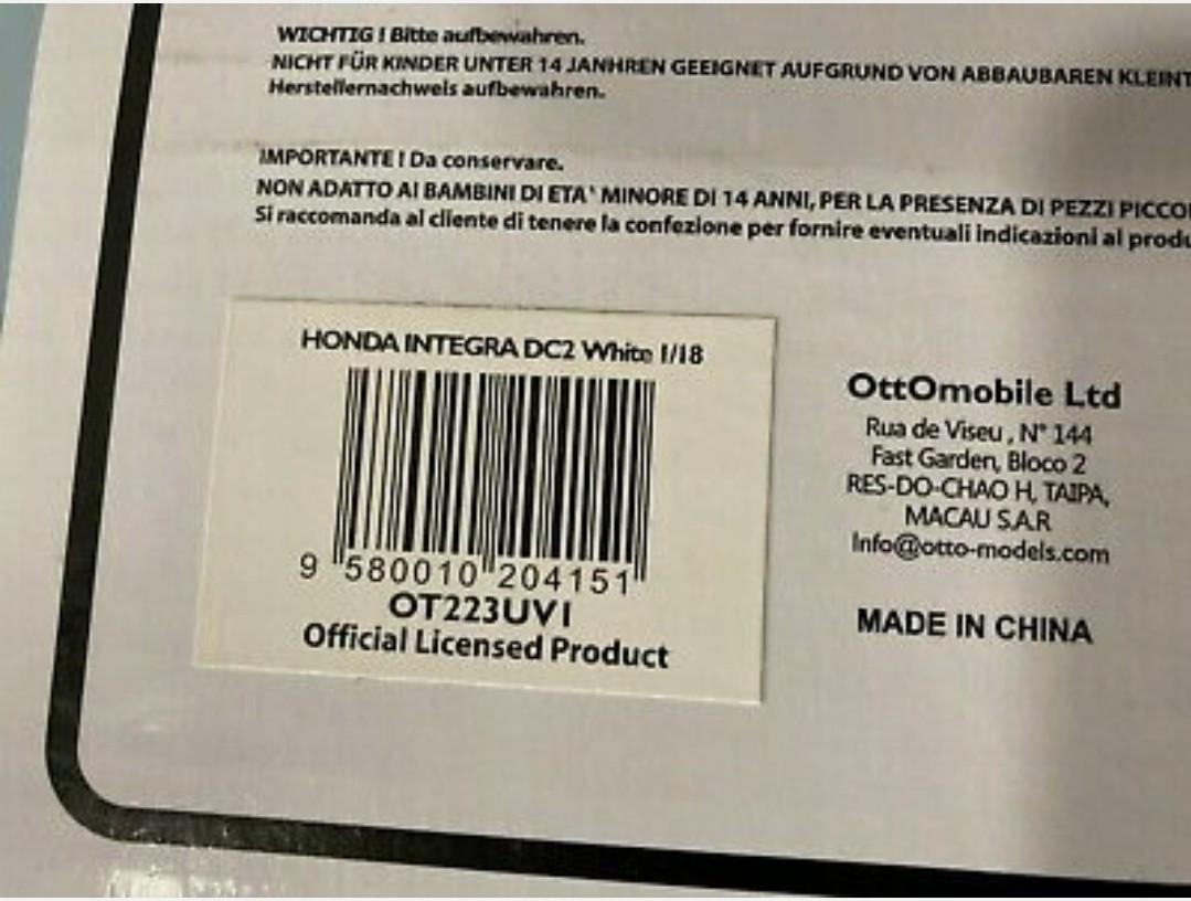 Otto Mobile 1/18 Honda Integra Type R DC2 White JDM Japan Spec OT223, Hobbies & Toys, Toys ...