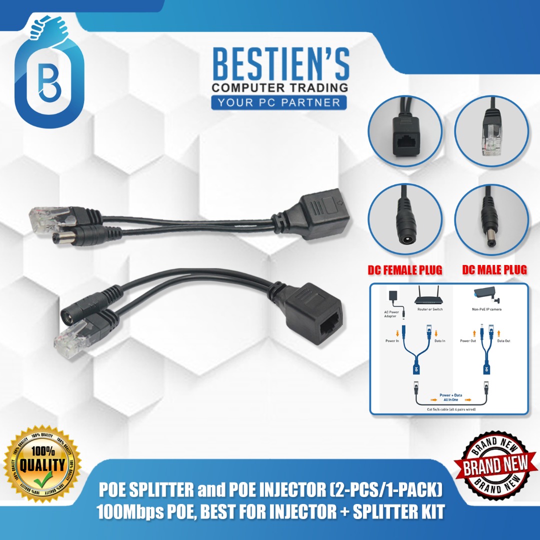 POE SPLITTER and POE INJECTOR (2-PCS/1-PACK), 100Mbps POE, BEST FOR ...