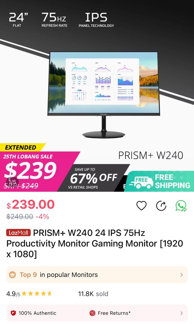 PRISM+ 24 Inch Computer Monitor Screen, Computers & Tech, Parts ...