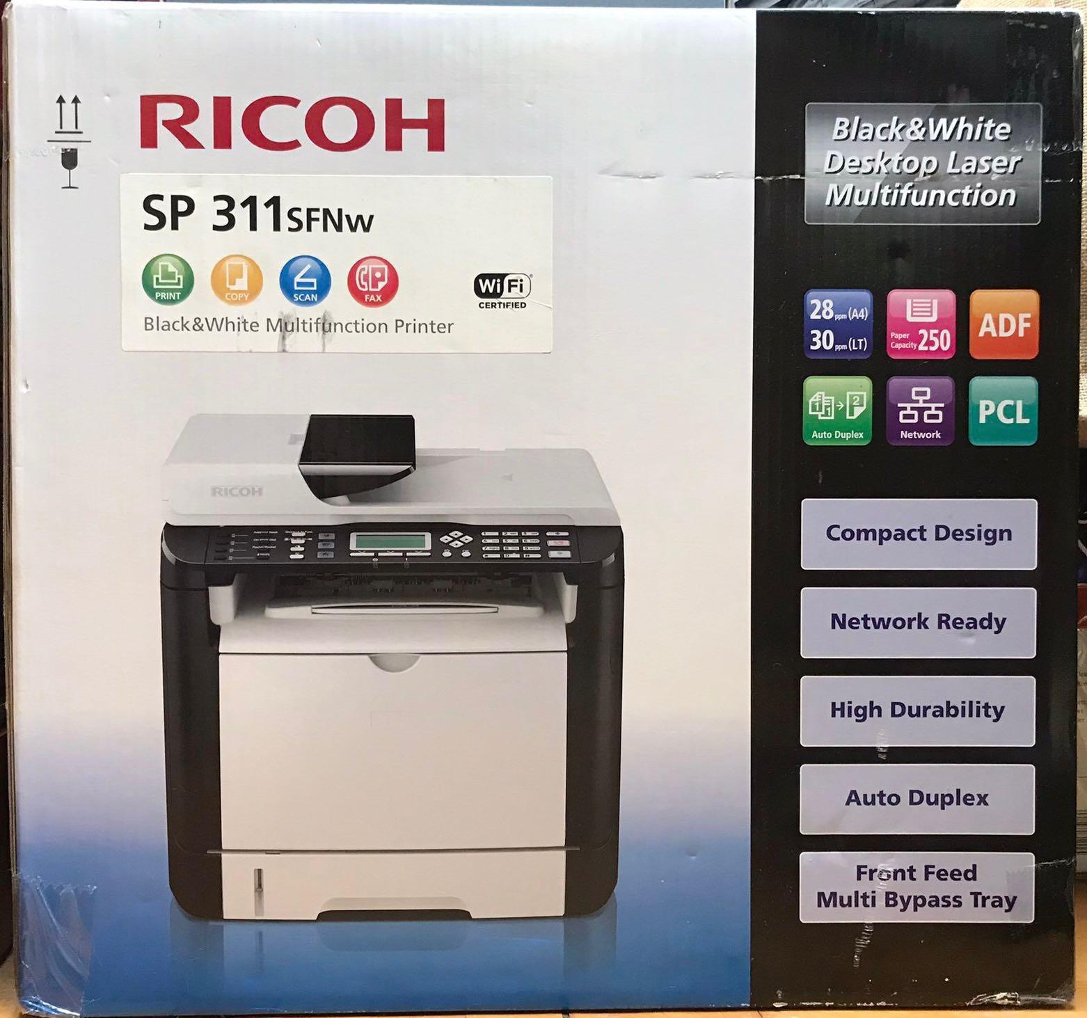 RICOH SP 311 SFNw Black and White Multifunctional Printer, 電腦＆科技, 打印機及影印機 - Carousell