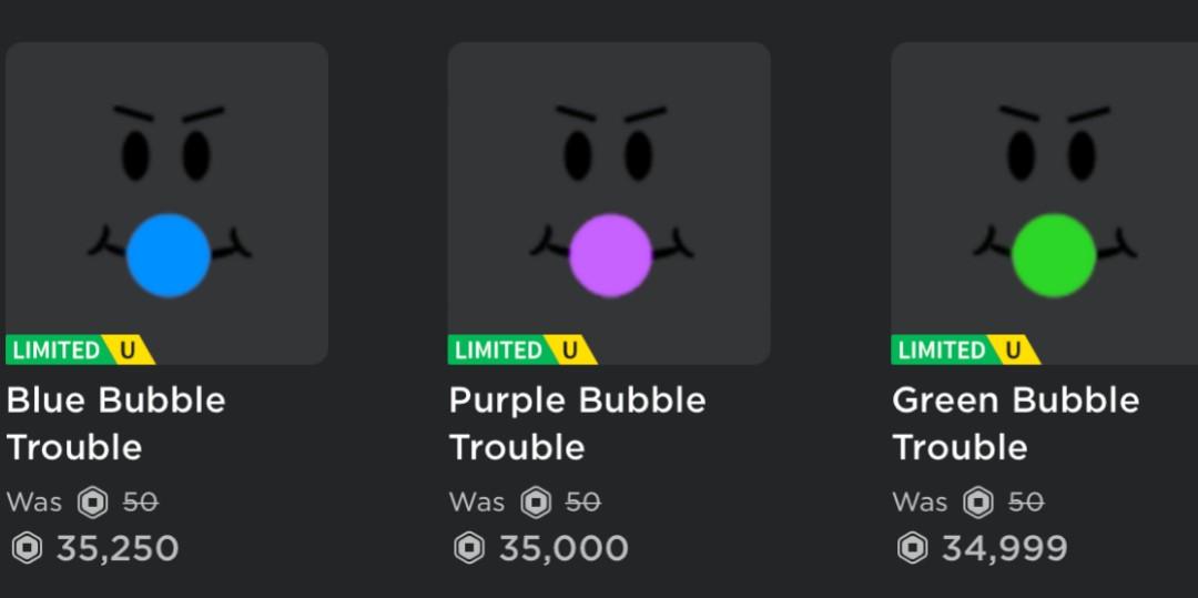 ROBLOX LIMITED BUBBLE TROUBLE GREEN PURPLE BLUE, Video Gaming, Gaming ...