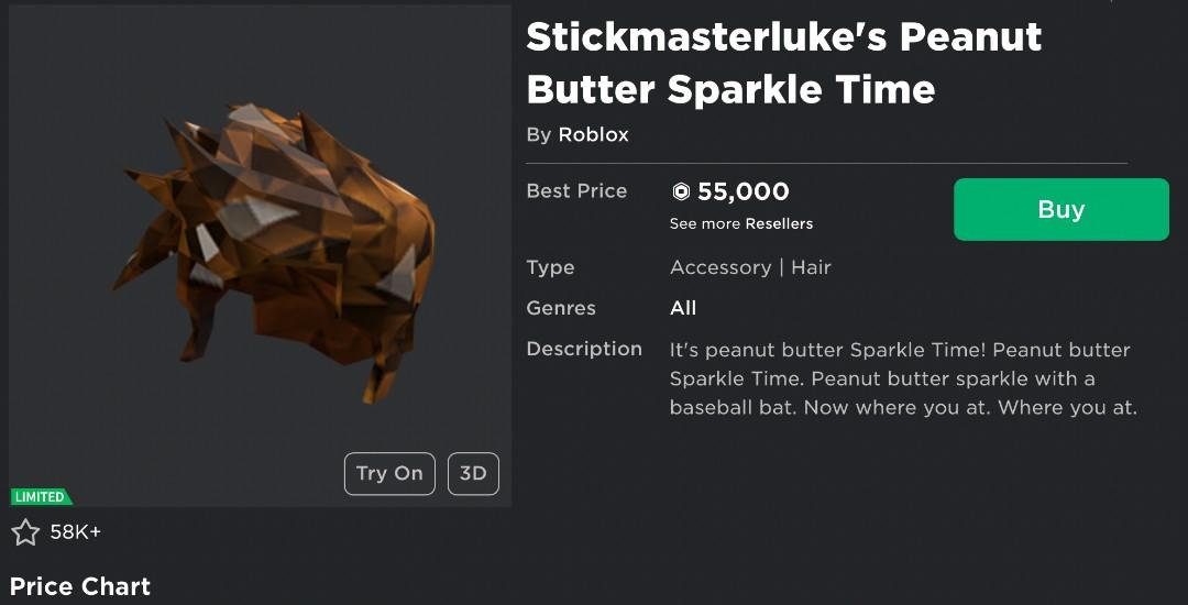 ROBLOX LIMITED STICKMASTERLUKE PEANUT BUTTER SPARKLE TIME, Video Gaming ...